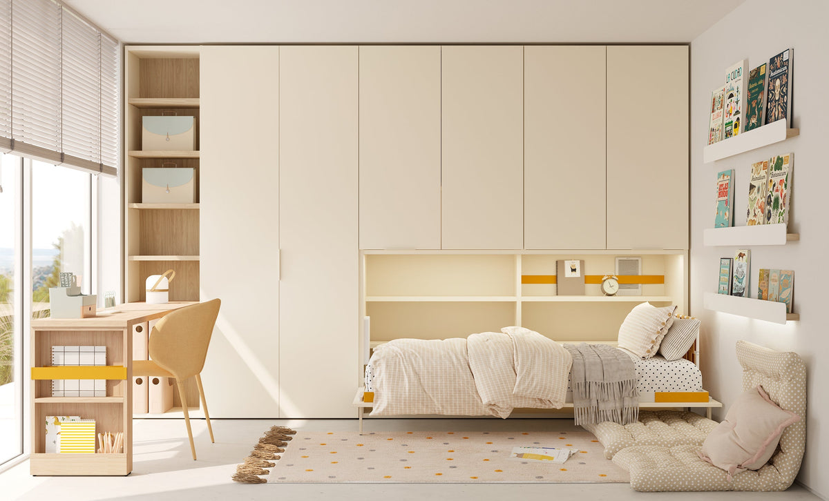 Single Horizontal Wall Bed with Integrated Wardrobe- bedda — Bedda